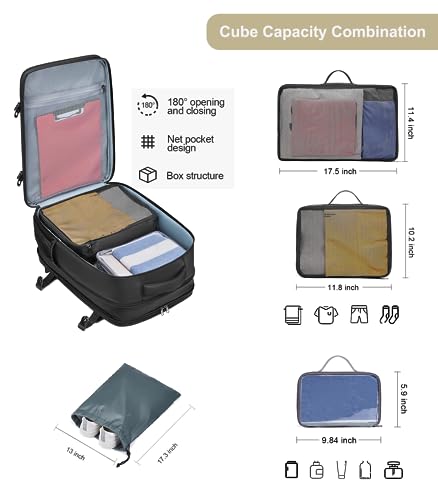 Evmyo 47L Carry on Backpack, Large Travel Backpack for Women Men Airline Approved, Expandable Suitcase Backpacks With Packing Cubes, Carry on Luggage Waterproof Backpack