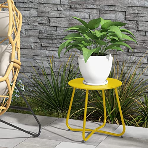 Grand patio E-Coated Steel Side Table, Weather- Resistant Outdoor 18β Round End Table Accent Table for Bistro Balcony Apartment, Yellow