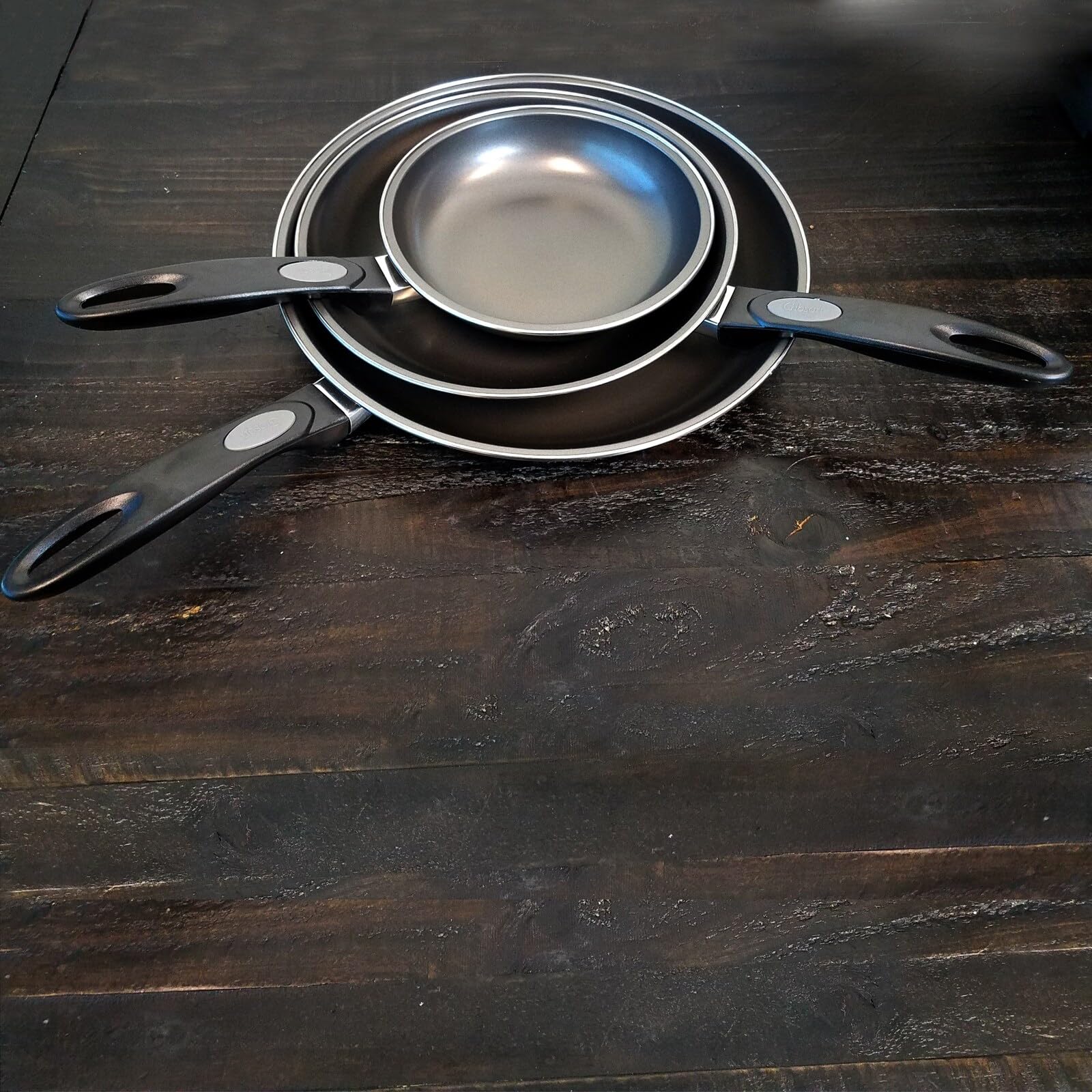 Gibson Home Aventura 3 pc Frying Pan Set - Black - Ez Cook - Euro Bakelite Handle - Carbon Steel - O/S - Shrink Wrap