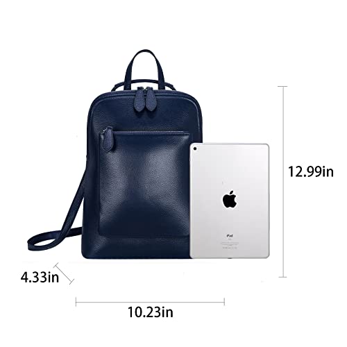 HESHE Leather Backpack Purse Small Back Pack for Women Backpacks Organizer Anti-Theft Daypacks for Travelling Casual Bags Zipper Closure(Navy Blue-Genuine Leather)