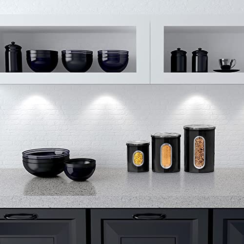 Moss & Stone 3 Piece Black Canisters Sets For The Kitchen, Kitchen Jars With See Through Window | Airtight Coffee Container, Tea Organizer, And Sugar Canister, Kitchen Canisters Set of 3 (Black)