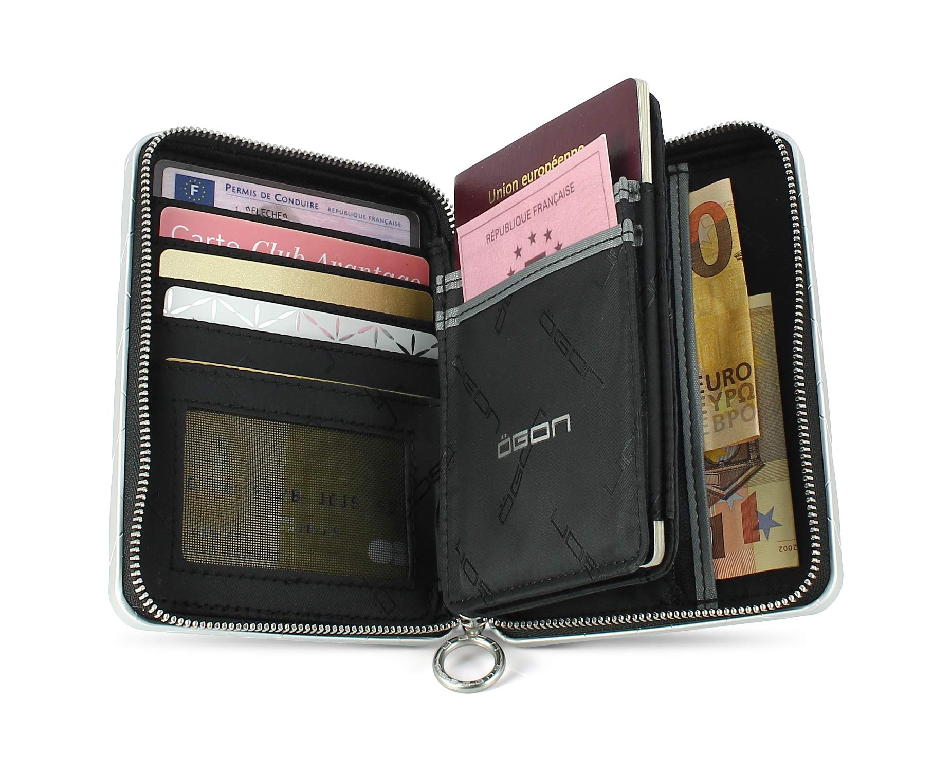 ÖGON -DESIGNS- Quilted Passport Aluminum Wallet Large capacity passport size - Clutch organizer - Women’s RFID blocking wallet - Rose Gold