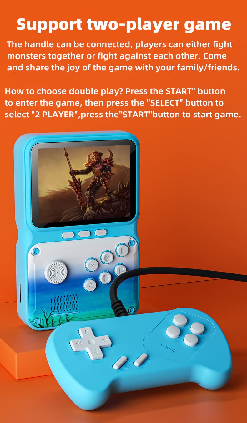 CZT 3.0 inch Colorful Double Game Console Retro Handheld 500-in-1 Nostalgic Video Game can be Connected to TV Multi-Language Rechargeable Lithium Battery Children's Student Gift (Blue)