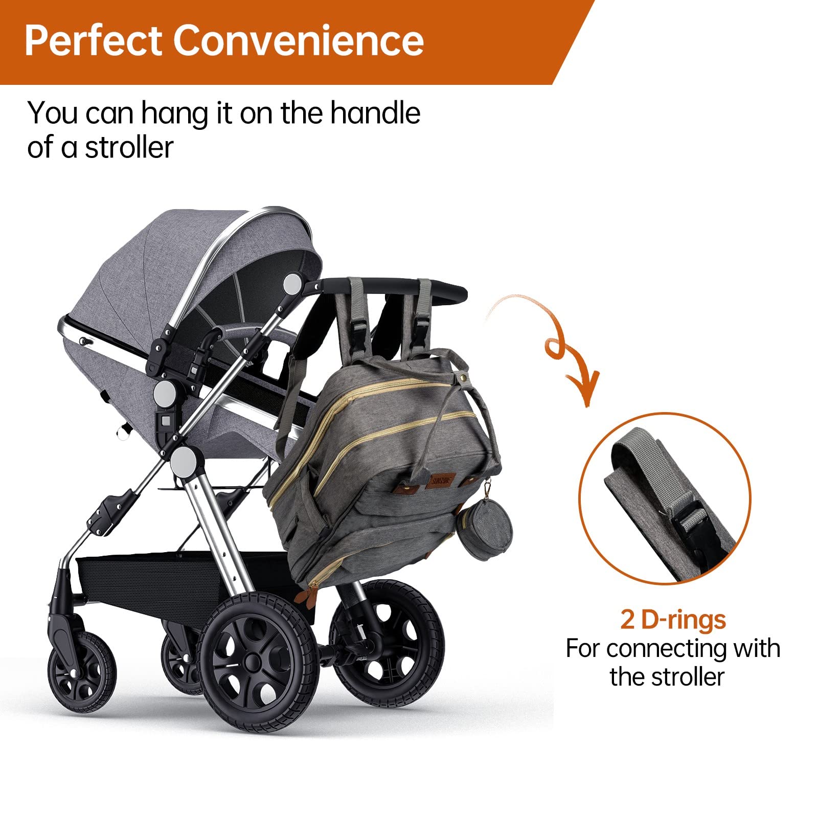 DAILY&DIARY Diaper Bag Backpack, Baby Bag Multifunction Waterproof Nappy Bag with Stroller Straps, USB Charging Port Unisex for Newborn Boys Girls, Grey