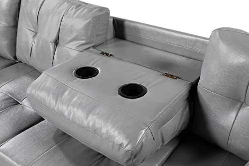 EMKK Variable Bed Sofa Living Room Folding Sectional Sofa with Reversible Chaise Lounge, Upholstered L-Shaped Couch with Two Cup Holders 2 Pillows for Office Apartment Large Space Furniture Sets