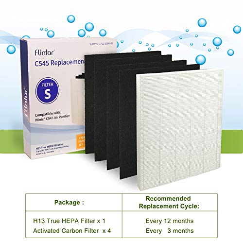 Flintar C545 True HEPA Replacement Filter S, Compatible with Winix C545 Air Purifier, Compares to Winix S Filter 1712-0096-00, 1 H13 Grade True HEPA + 4 Activated Carbon Filters