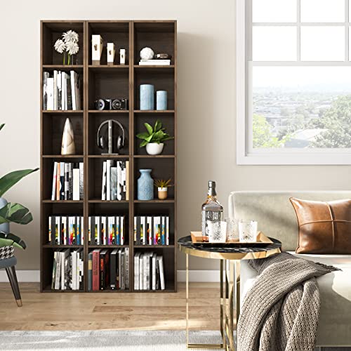 HOFFREE 6-Tier Narrow Bookcase Tall Wood Bookshelf Cabinet Cube Organizer Book Shelves Display Storage Shelves Rack for Small Spaces Home Office Living Room - Oak