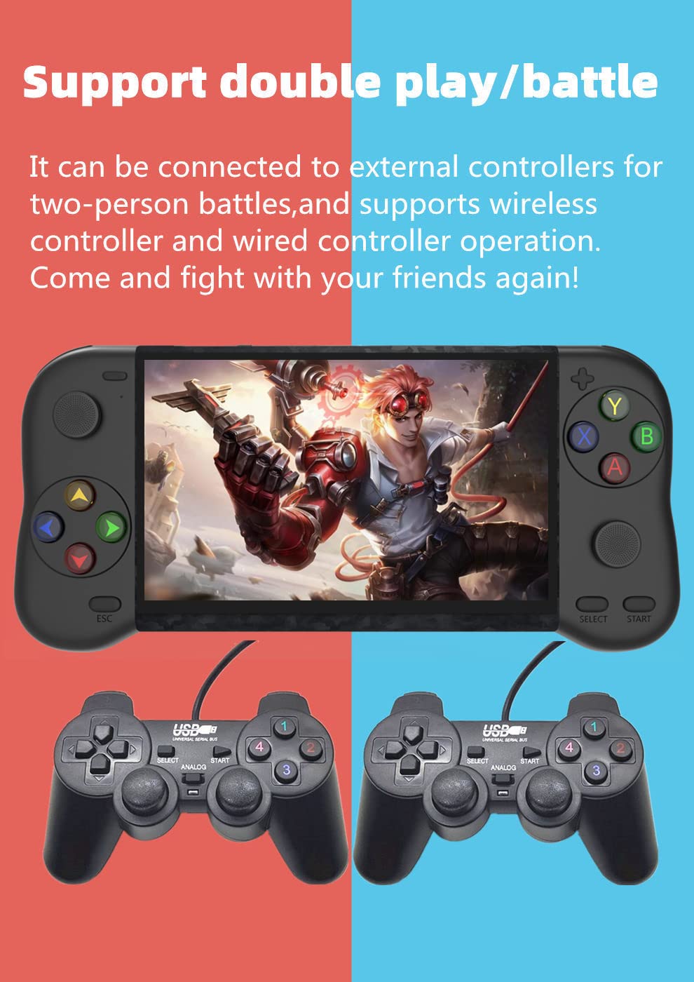 CZT New 5.1-inch Handle Appearance Double Play Video Handheld Game Console Portable Emulator Classic Arcade Retro Gaming Game Device System Built-in 12000 Games mp3 mp4 (Black)