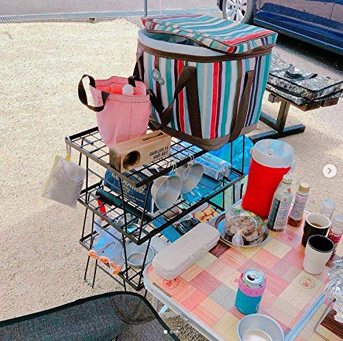 camping moon CAMPINGMOON Outdoor Folding Multipurpose Storage Rack with Removable Bamboo Board, Steel Plating Black T-230-TP