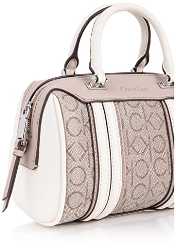 Calvin Klein Blake Top Zip Mini Satchel Crossbody, Almond/Taupe/Cherub White Logo,One Size