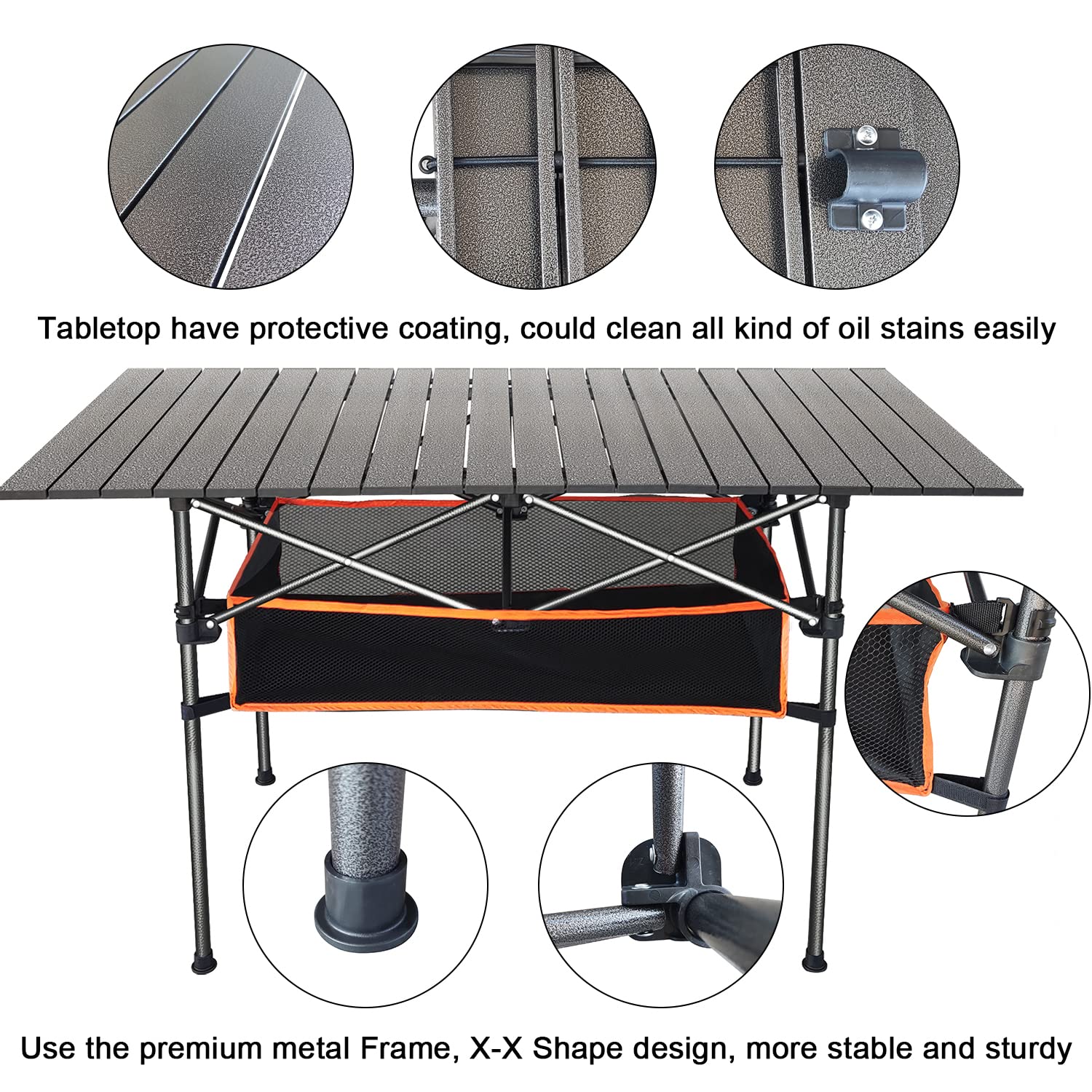 Camping Table, Folding Camping Table with Storage Net, Large Aluminum Desktop, 47''*21.5''*27.5'', Portable Table with Carry Bag, Stable, Anti-Rust, Easy Assemble, Easy Clean, Easy Storage