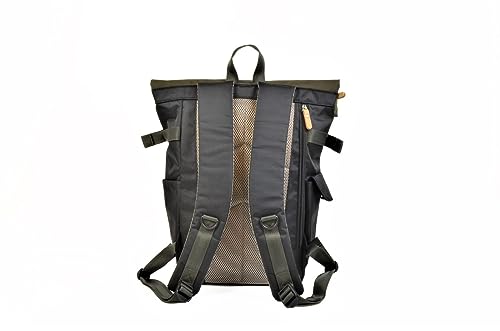 Harvest Label 2-Tone Rolltop Backpack - Black Olive Outdoor Daypack Everyday Office Workout Gym, HFC-9031-BOL-P