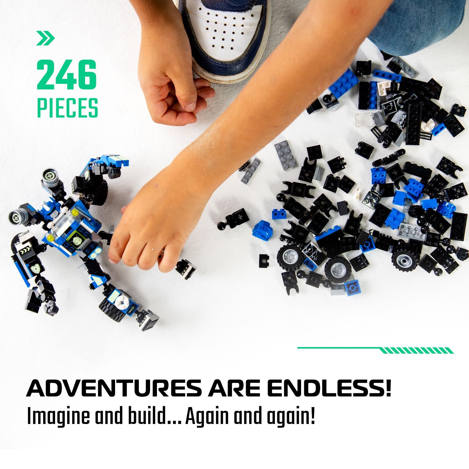 JITTERYGIT Robot Building Toy Gift for Boys, Perfect STEM Gift for Builders Ages 6, 7, 8, 9, and 10 Year Olds, Blue SnabGlider (246 Pcs) Robotryx