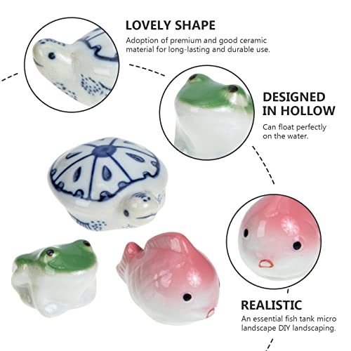 MAGICLULU 3Pcs Ceramic Animal Figurines Fish Frog Turtle Aquarium Floating Decorations Realistic Artificial Fishes Fish Tank Decorations Ornaments