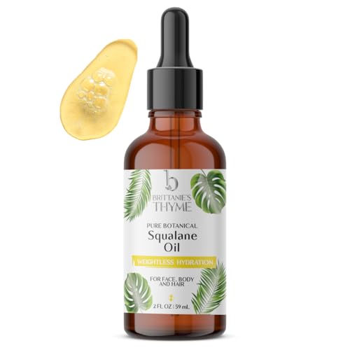 Brittanie's Thyme Squalane Skin Moisturizing Oil 2oz | 100% Plant Derived Squalane for Face, Skin & Hair | Luxurious Formula, Lightweight Formula for Hydration