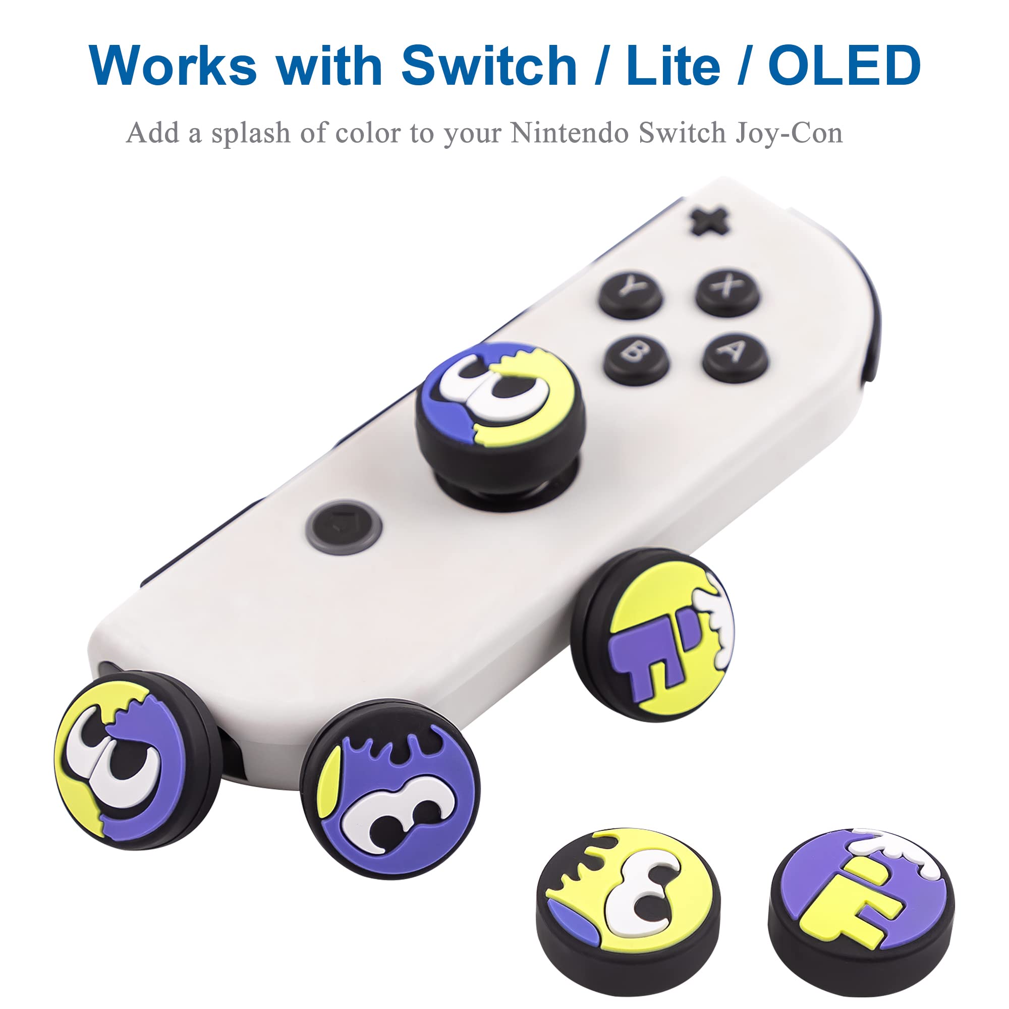 Cybcamo Joycon Anti-Slip Soft Touch Grip Silicone Rubber Skin Case Cover for Nintendo Switch & Switch OLED Model Joy-Con with 6 Stick Caps (Controller Not Included) - Blue/Neon Yellow