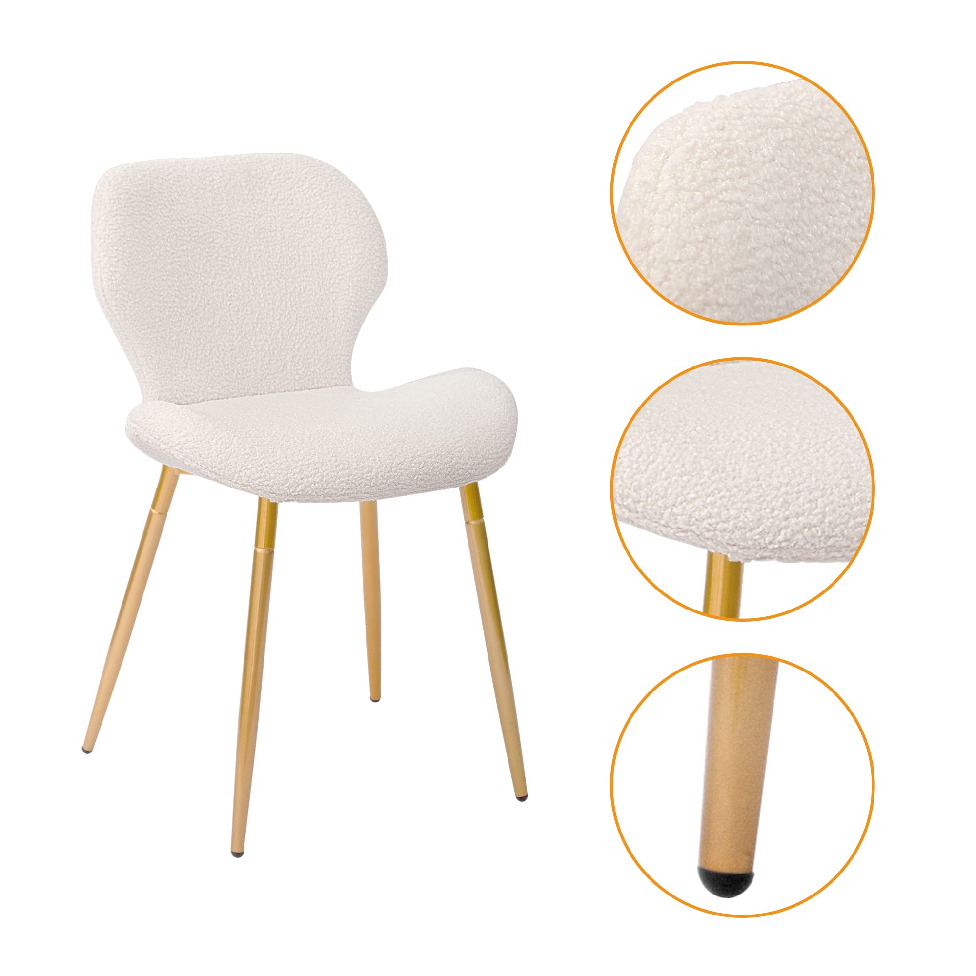 CangLong Dining Chairs Mid Century Modern Leisure Upholstered Metal Legs for Kitchen Living Room, Set of 2, Fleece White