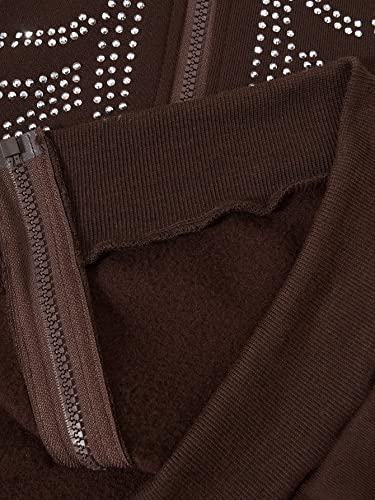 Floerns Women's Long Sleeve Zip Up Skeleton Hoodie Graphic Sweatshirt Jackets Coffee Brown L