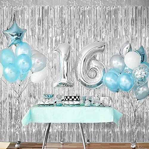 FYY (3 Pack 3.3 ft x 6.6 ft Metallic Tinsel Foil Fringe Curtains Party Decorations, Silver Birthday Backdrop Curtains for Party Wedding Holiday Engagement Bridal Shower Baby Shower Bachelorette