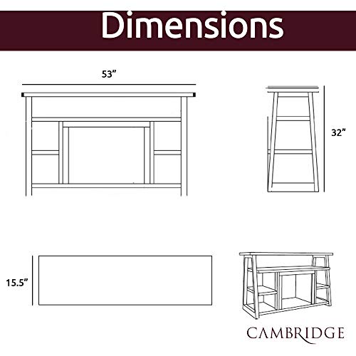Cambridge Sawyer 53 Inch Freestanding Fireplace Mantel TV Stand with Storage Shelves and 1500 Watt Electric Heater Insert with Crystal Display, Multicolor Flames, Remote Control in Walnut/Black