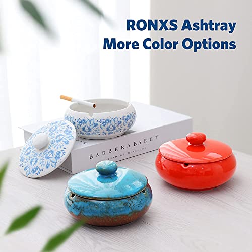 RONXS Ashtray, Outdoor Ash tray for Patio with Lid, Windproof Ashtrays for Cigarettes, Handmade Ceramic Ashtray for Home Office Indoor Decoration