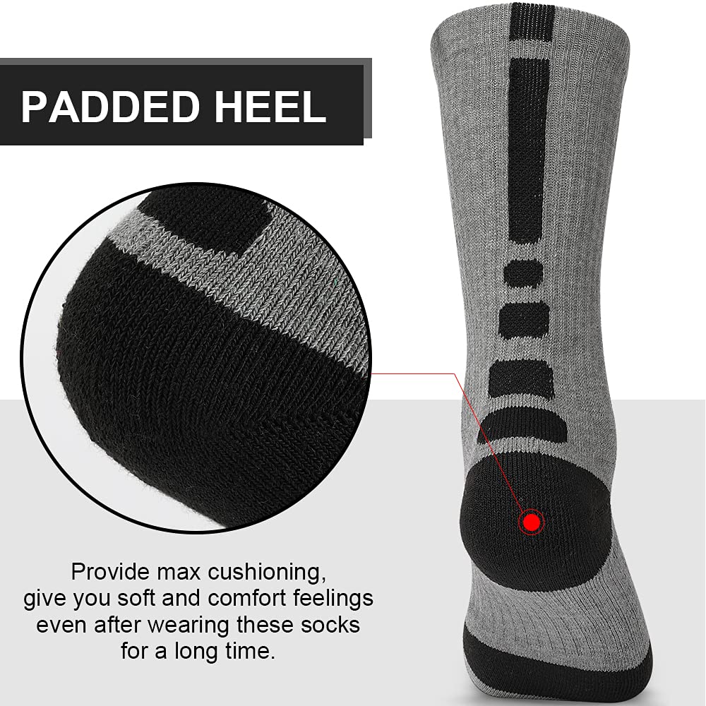 boruizhen Men's Athletic Crew Socks basketball Socks Sport Compression Cushion Socks for Running and Training (6 Pairs)