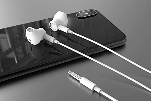 Hi-Res Extra Bass Earbuds Noise Isolating in-Ear Headphones Wired Earbuds with Microphone for iPhone, iPad, MP3, Huawei, Samsung, Lightweight Earphones with Volume Control 3.5mm Jack Headphones