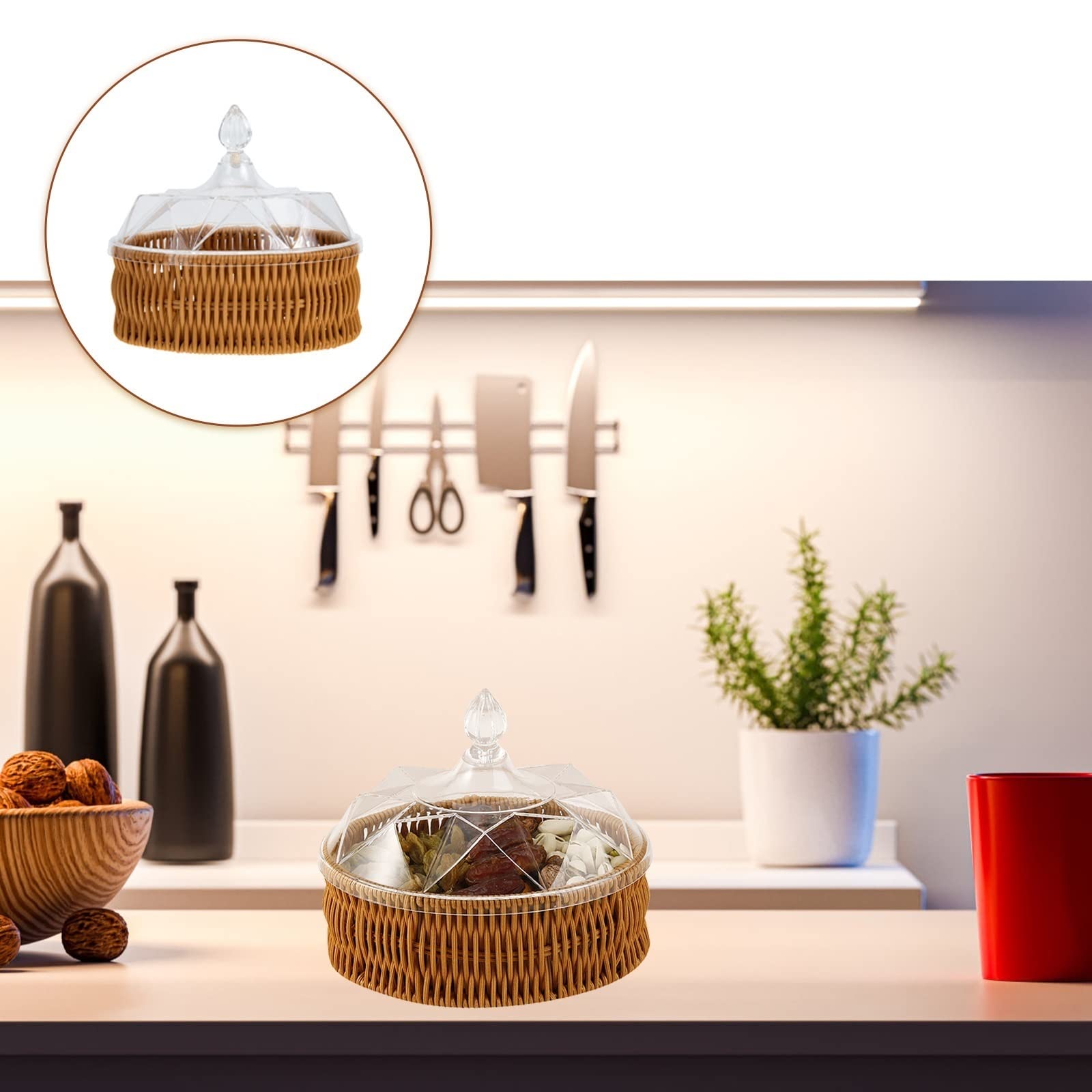 DEPILA Multifunctional ,Egg Basket Basket Fruit Wicker Bread Tray Storage Serving Woven Rattan Snack Food Holder Bowl Vegetable Egg Candy Plate Picnic Baskets Tray (Size : 13.6x13.6)
