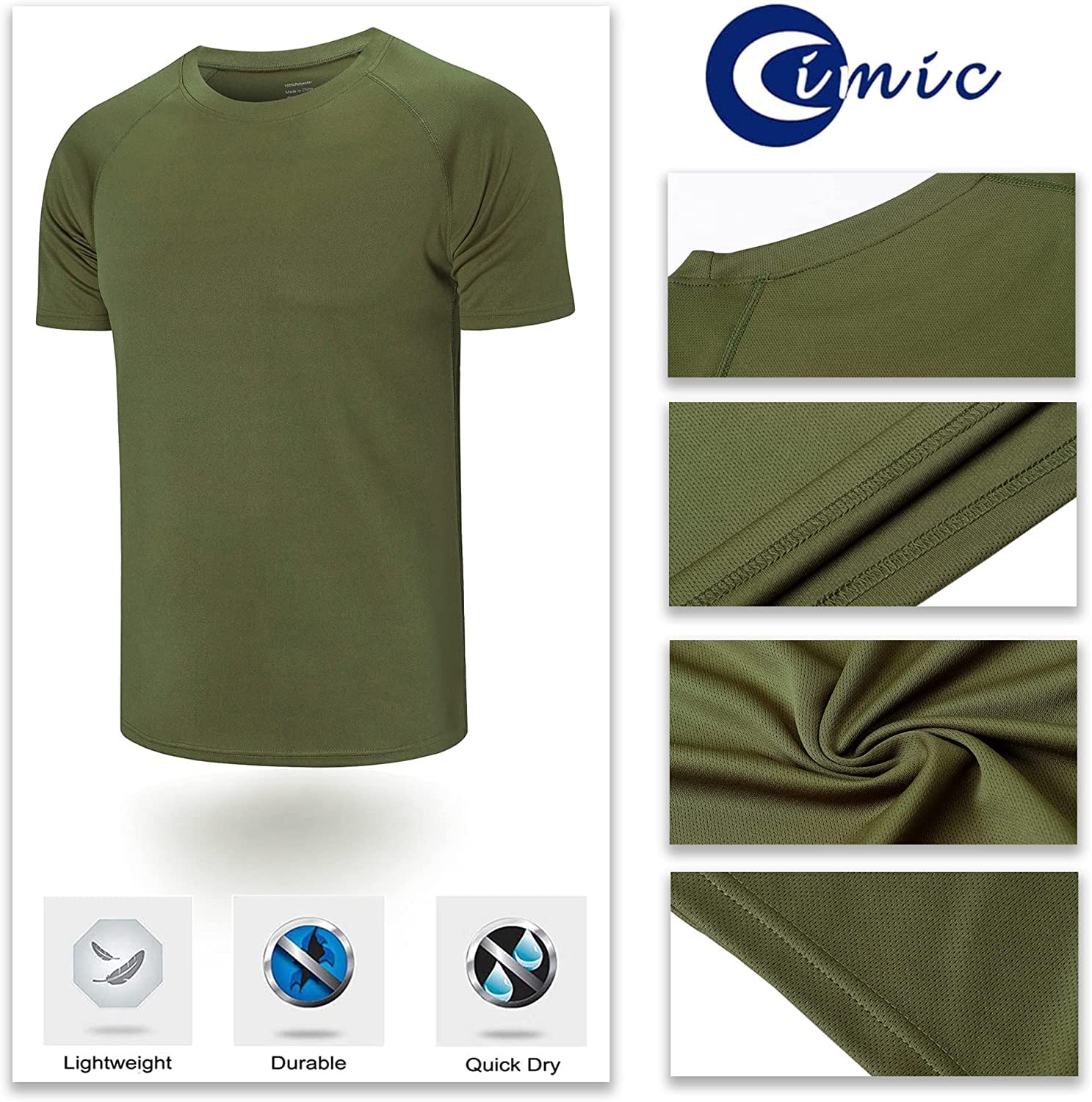 Cimic Workout Shirts for Men, 5 Pack Mens Crew Neck Casual Gym Shirts Short Sleeve Plain Athletic Moisture Wicking Dry Fit Active T-Shirts
