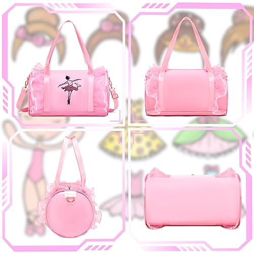 HICCUPfish Cute Toddler Ballet Dance Bag Princess Backpack Pink Shoulder Bag for little Girl (Long mesh)