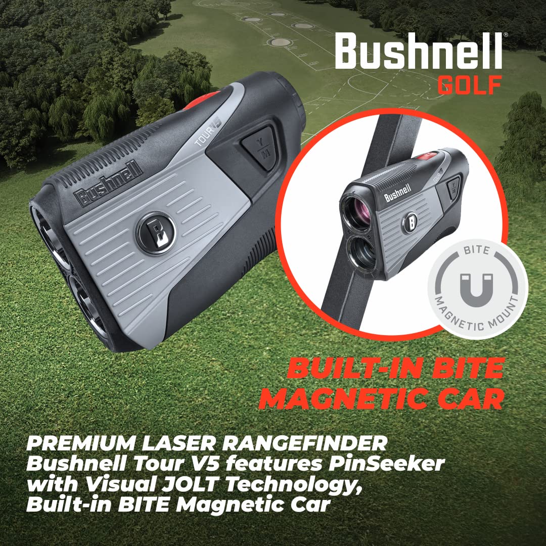 Bushnell Tour V5 Red/White/Blue Special Edition Golf Rangefinder Wearable4U Golf Tools, Cleaning Cloth, CR2 Battery Bundle