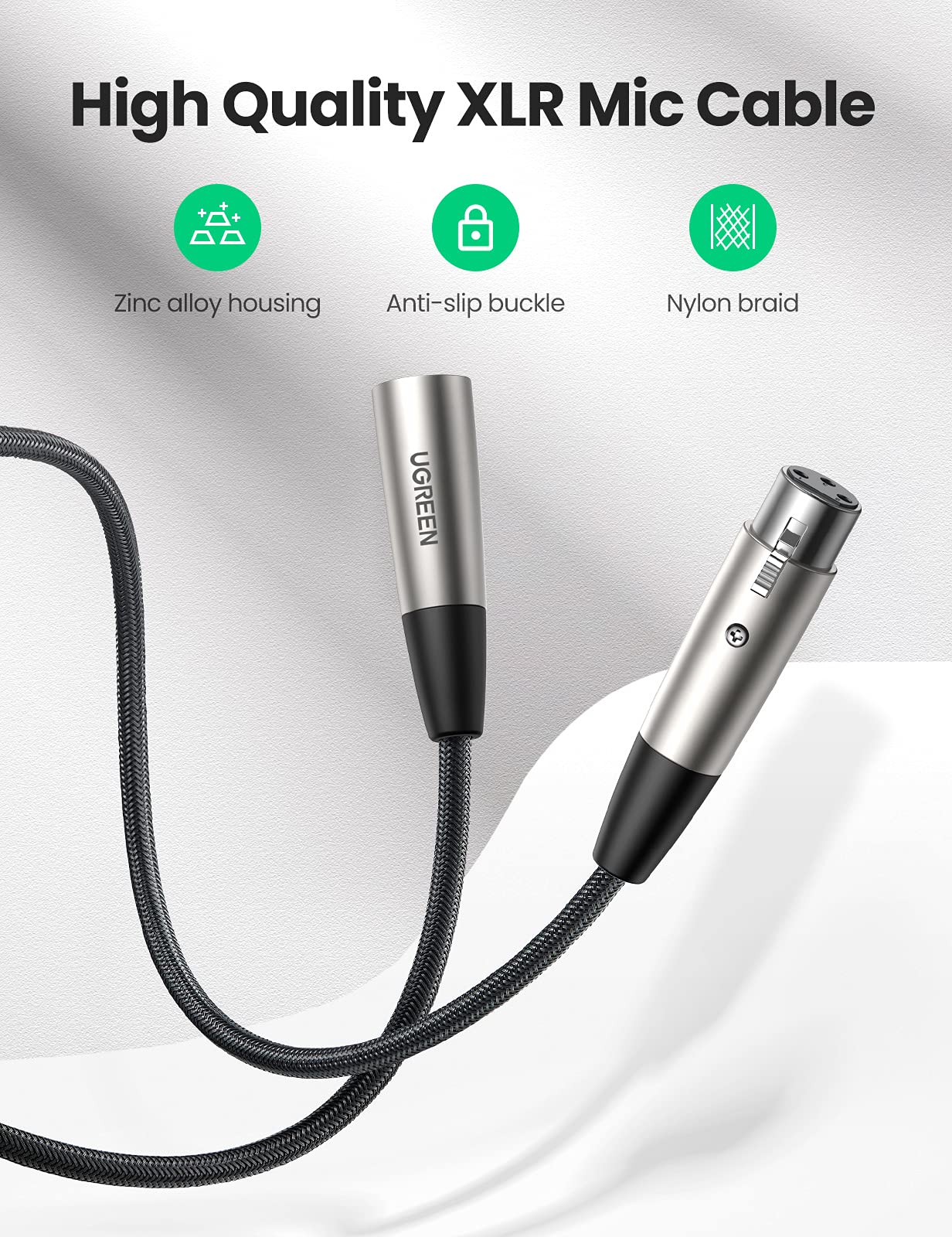 UGREEN XLR Cable, 3FT Microphone Cable Nylon Braided XLR Male to Female Zinc Alloy Wire Compatible with Shure SM Microphone Speaker Mixer Amplifier Audio Device