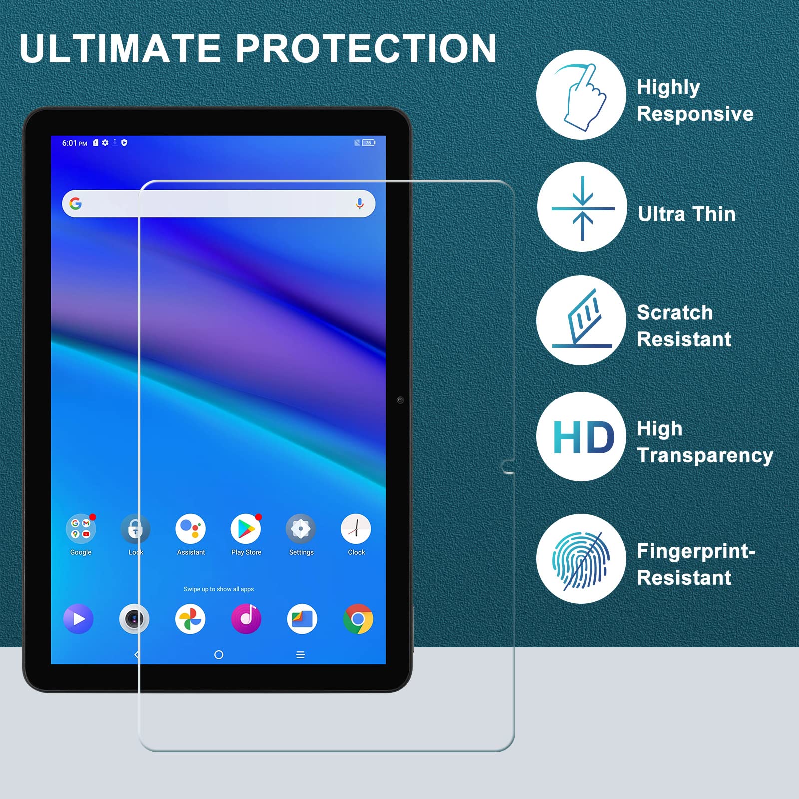 DMLuna [2-Pack] Screen Protector Compatible with TCL Tab 10 5G 10.1" (Model: 9183W 2022 Release), HD Tempered Glass Anti-Fingerprints Bubble-Free Easy Installation 9H Hardness