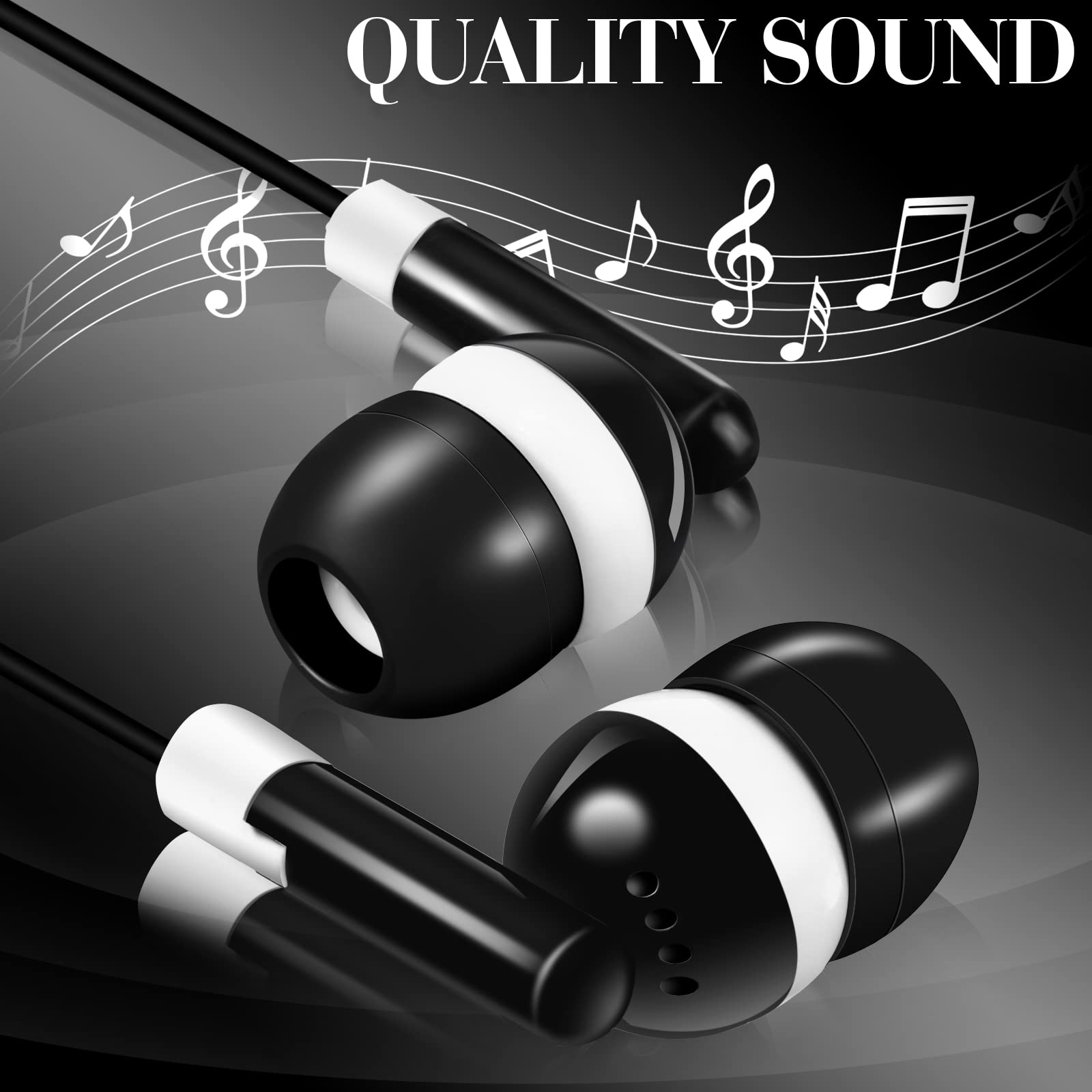 Konohan 100 Pack Bulk Earbuds for Classroom, Student Basic Headphones in Ear for Kids Schools Libraries Laptop, 3.5 MM Earbuds Dot Headphones, Individually Bagged(Black)