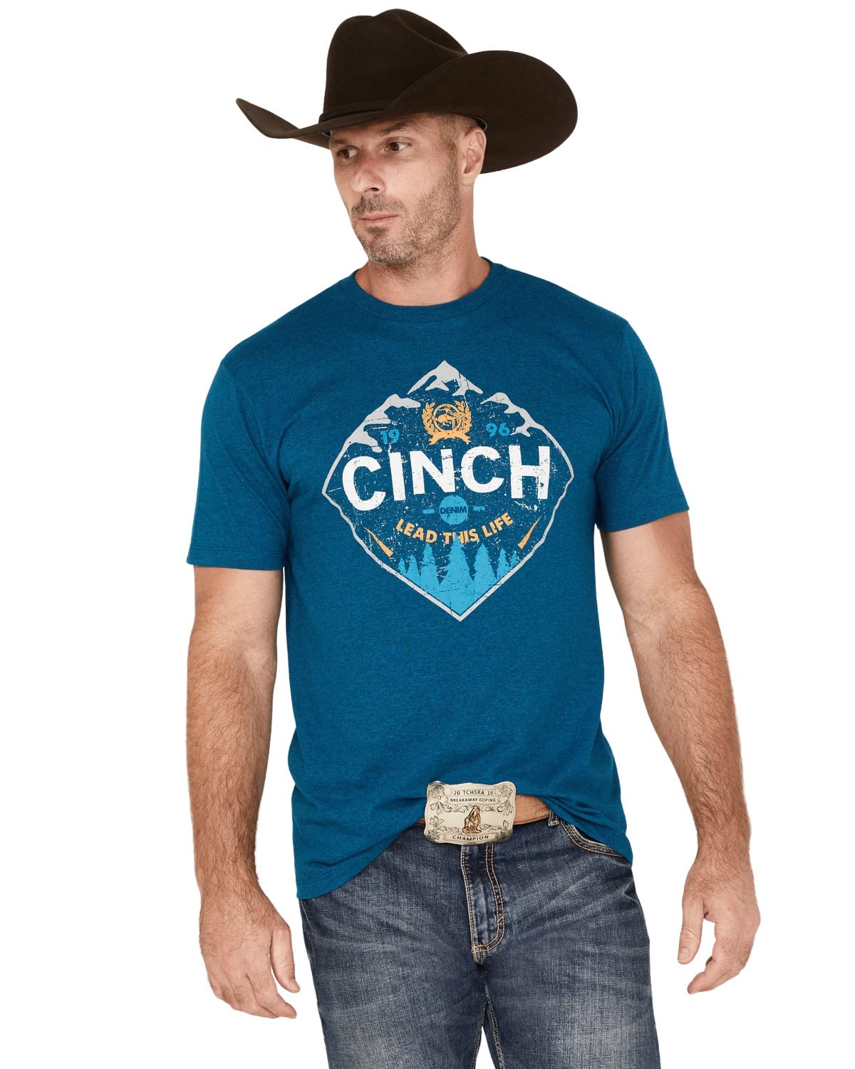 Cinch Men's Lead This Life Logo Graphic T-Shirt Teal Medium