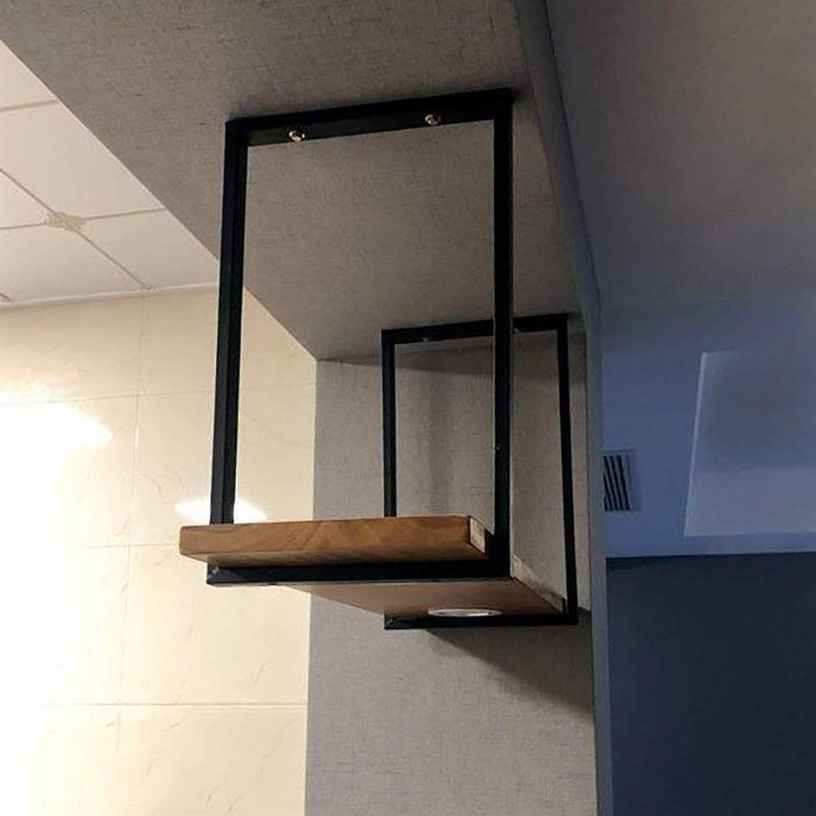 DMUNIZ Rack Ceiling Shelf for Wrought Iron Solid Wood, Iron Hanging Wine Rack Suspended Ceiling Storage Rack & Shelves,for Bars/Restaurants/Kitchens,4 Sizes