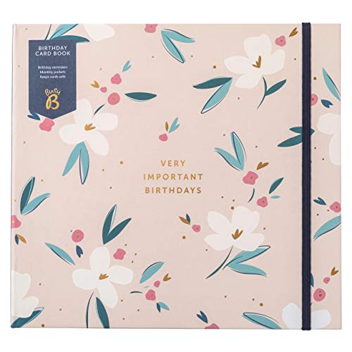 Busy B Birthday Card Book - 13 Pocket File for Storing Greetings Cards Pretty Petals,Pink