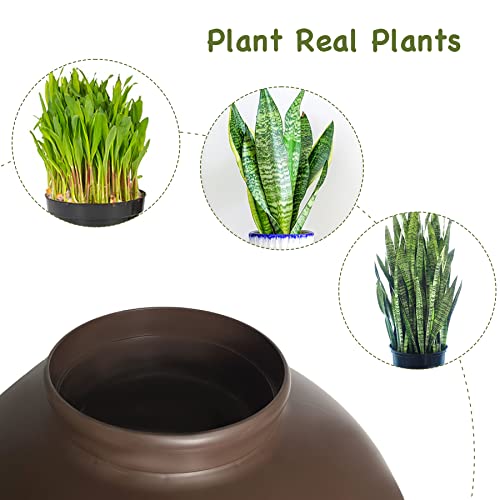 Hawsaiy Hidden Litter Box Enclosure, Plant Cat Litter Box Furniture Includes Faux Plant and Real Stones, Replaceable for Real Flowers Brown