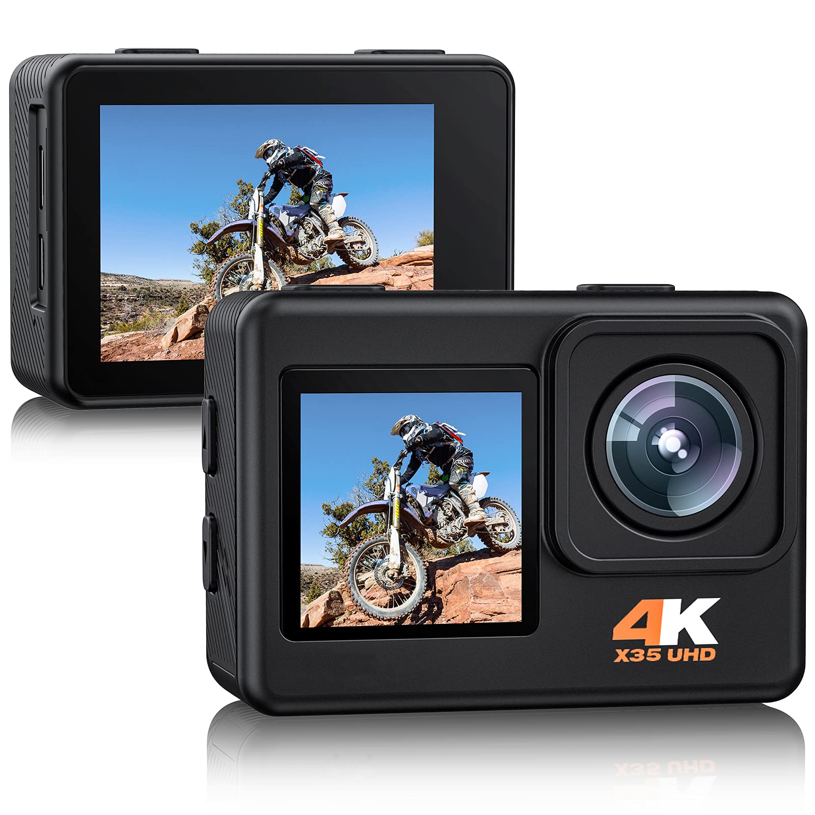 CAMWORLD Action Camera 4K 24MP Ultra HD WiFi Dual Color Screen Waterproof Camera EIS 131FT Underwater Cameras 170 Degree Wide Angle, 2 Rechargeable Batteries and Accessories Kit