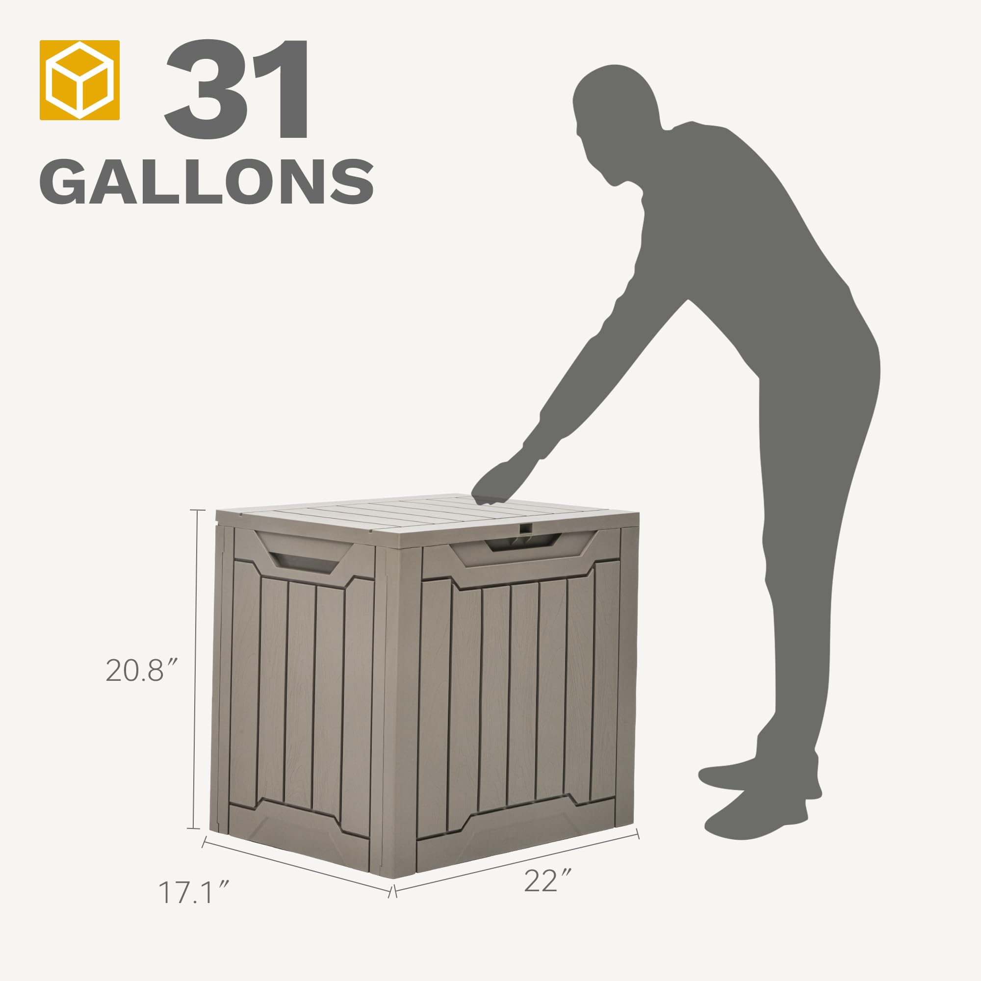 DWVO 120 Gallon Outdoor Storage Box, Large Lockable Resin Deck Box, Water Resistant Patio Storage Box for Tools, Cushions, Supplies - Light Brown