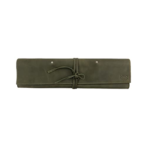 Hide & Drink, Rustic Full Grain Leather Knife Roll Case (5 pockets), Compact Carry-On Bag for Traveling Chefs & Cooks, Kitchen Tool Storage Organizer, Handmade, Dark Jade
