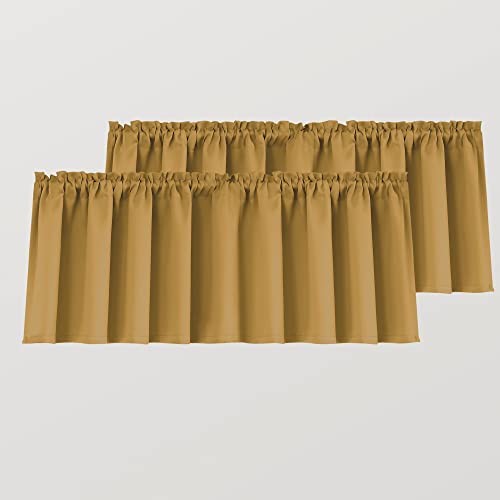 Mrs.Naturall Gold Yellow Window Valances 16 Inch Length for Kitchen Living Room Bedroom 2 Pack Rod Pocket Light Blocking Thermal Insulated Blackout Valance for Basement Bathroom Small Windows