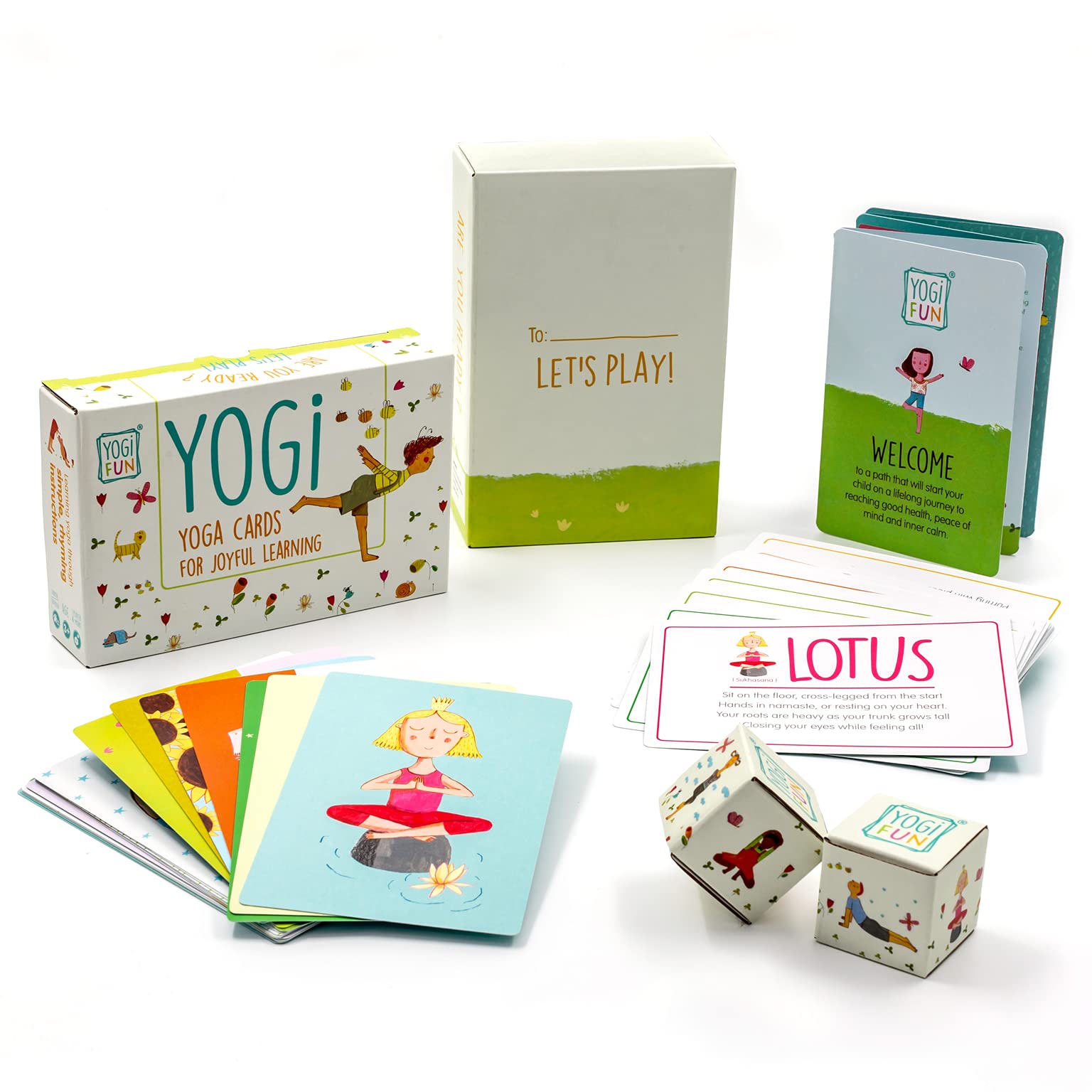 YOGi FUN Kids Yoga Cards Kit with Illustrations, Rhyming Poems, Birthday Activity and 2 DIY Dice
