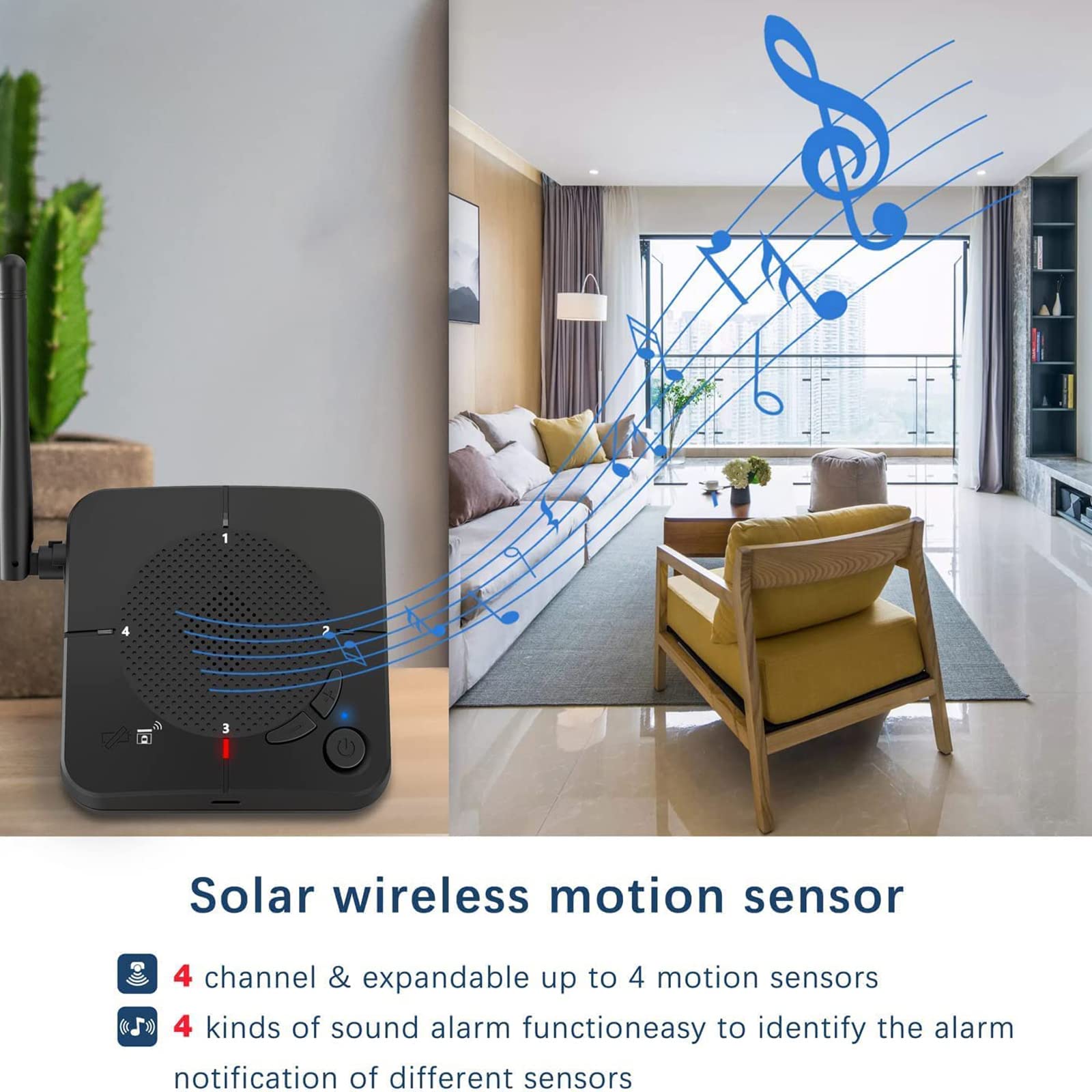 CAMCAMP 1/2 Mile Long Range Solar Wireless Driveway Alarm Outdoor Weather Resistant Driveway Sensor & Motion Detector Security Alert System for Home Outside Property(1 Sensor and 1 Receiver)