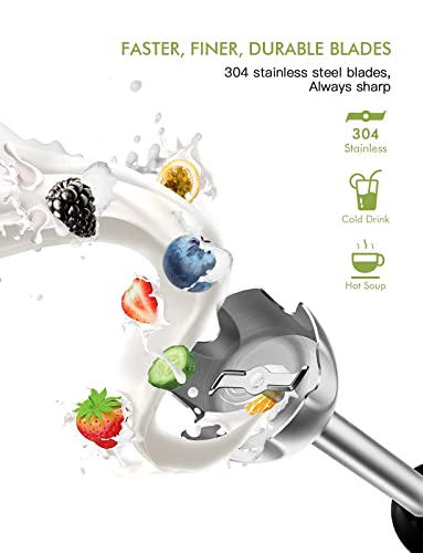 Immersion Blender, 2-in-1 Multi-Purpose Hand Blender, 500W Multifunctional Hand Blender with Whisk, 6-Speed and Turbo Mode, 304 Stainless Steel Handheld Stick Blender for Smoothies, Puree Baby Food and Soups