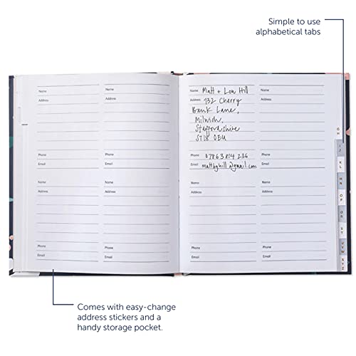 Busy B Large Address Book with Alphabetical tabs, Address Change Stickers & Pocket, Pretty Petals