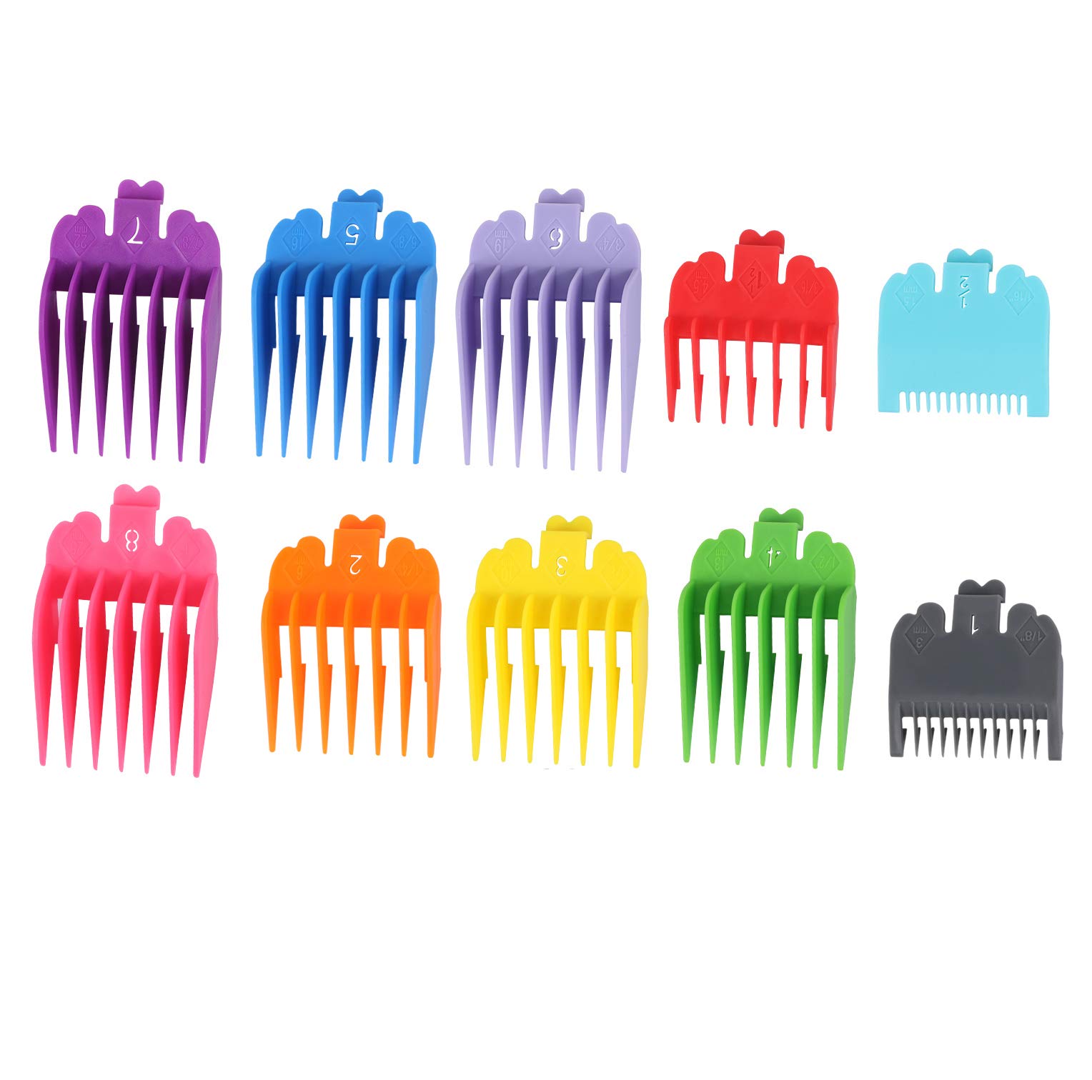 CABAX 10 Pcs Colorful Professional Hair Clipper Combs Guides 1/16β to 1β,Attachment Guide Combs Replacement Guards Set for Wahl Clippers/Trimmers