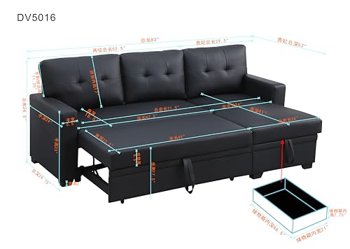 ERYE L-Shaped Corner Sleeper Sectional Sofa Modern PU Upholstered Sofa&Couch Convertible Sofabed W/Pull Out Sleep Couch Bed and Reversible Storage Chaise for Home Apartment Living Room Furniture Sets