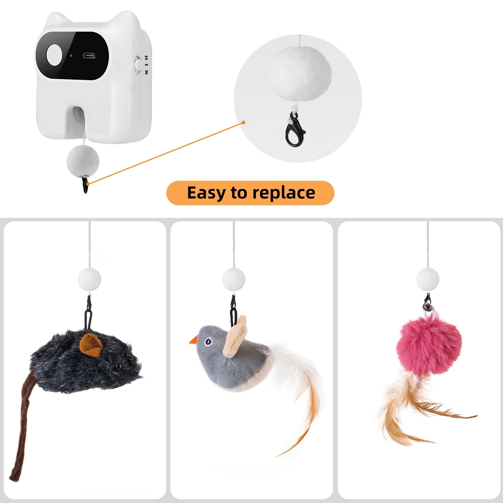 Cat Toys for Indoor Cats 2023 New Interactive Cat Feather Toy,【Chirping Bird/Mouse/Ball】 Stimulate Hunting, Rechargeable Automatic Cat Hanging Toy