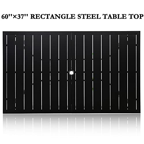 Incbruce Patio Dining Table, 60" x 37" Rectangle Metal Steel Slat Table, with 1.57" Umbrella Hole, for Backyards, Porches, Gardens or Poolside